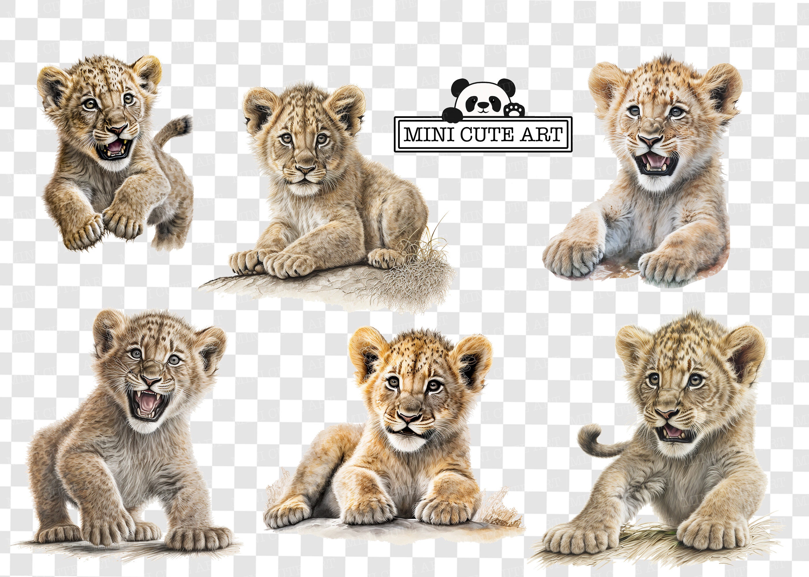 Watercolor Lion Png Set Watrcolor Baby Lion Clip Art - Etsy