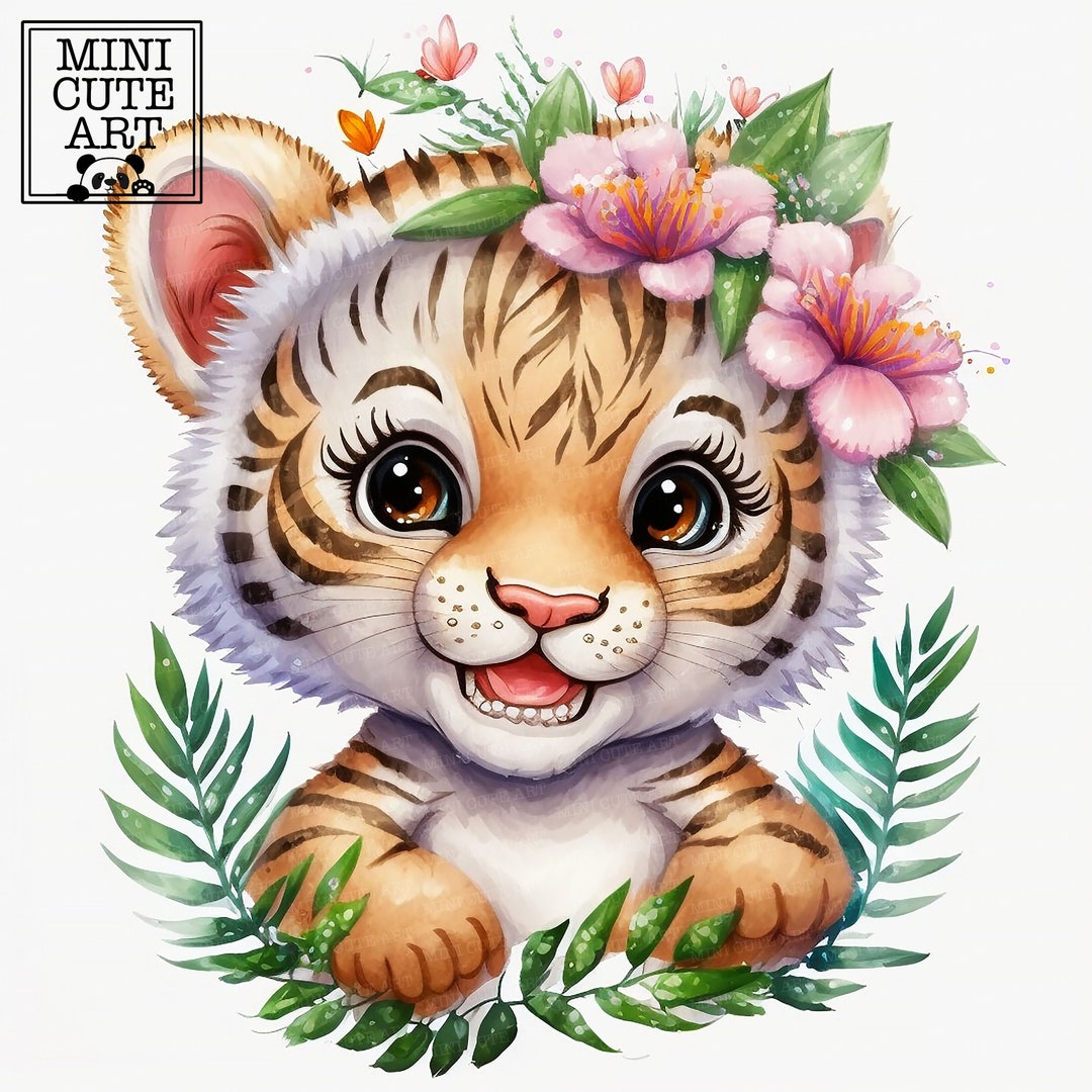 Watercolor Baby Tiger Clip Art, Tiger Watercolor JPG, Watercolor Tiger ...