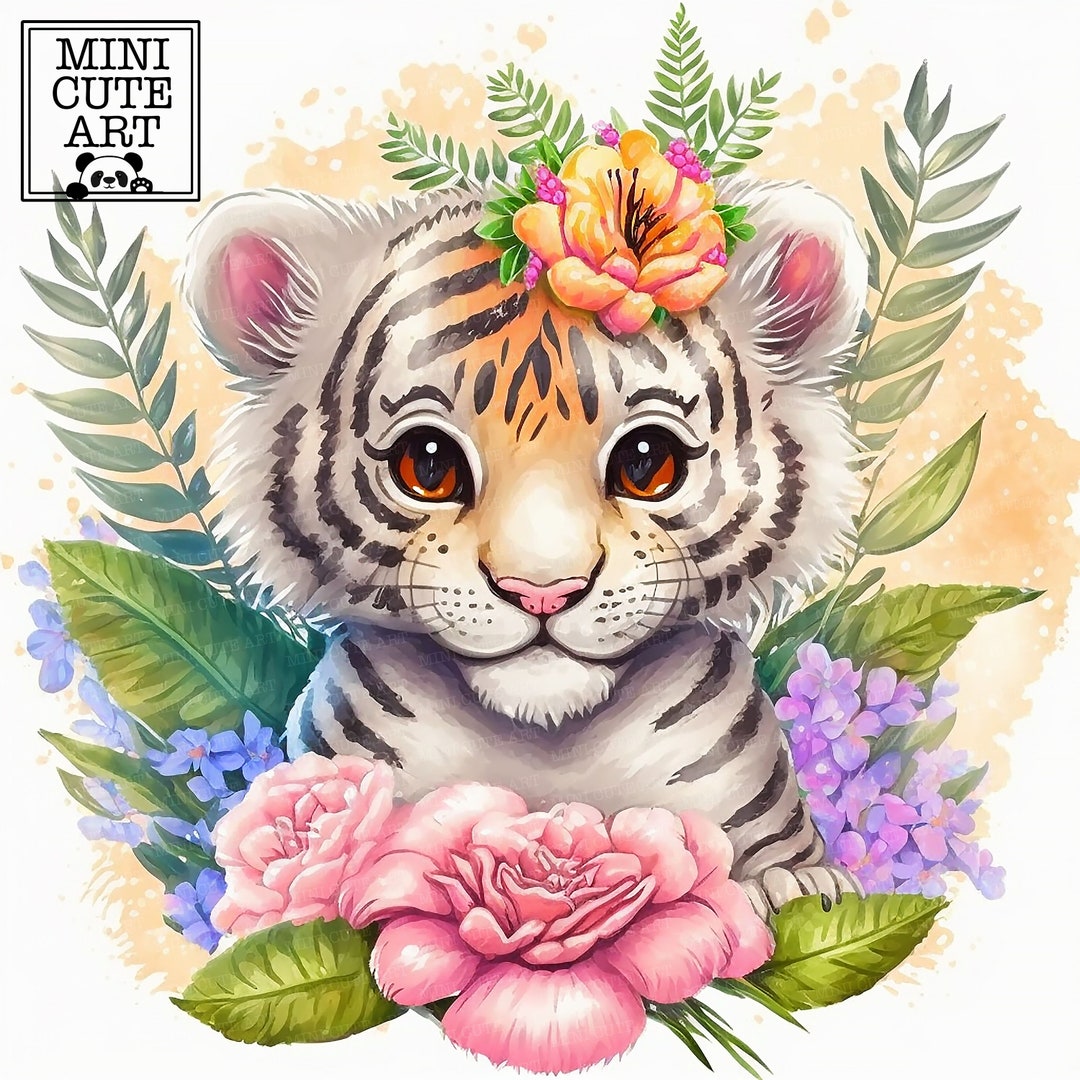 Watercolor Baby Tiger Clip Art, Tiger Watercolor JPG, Watercolor Tiger ...