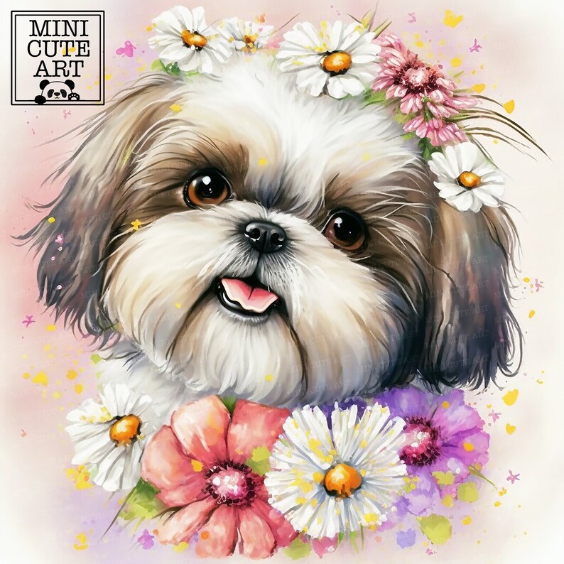 Dog Shih Tzu Watercolor Clipart Watercolor Portrait of a Dog - Etsy