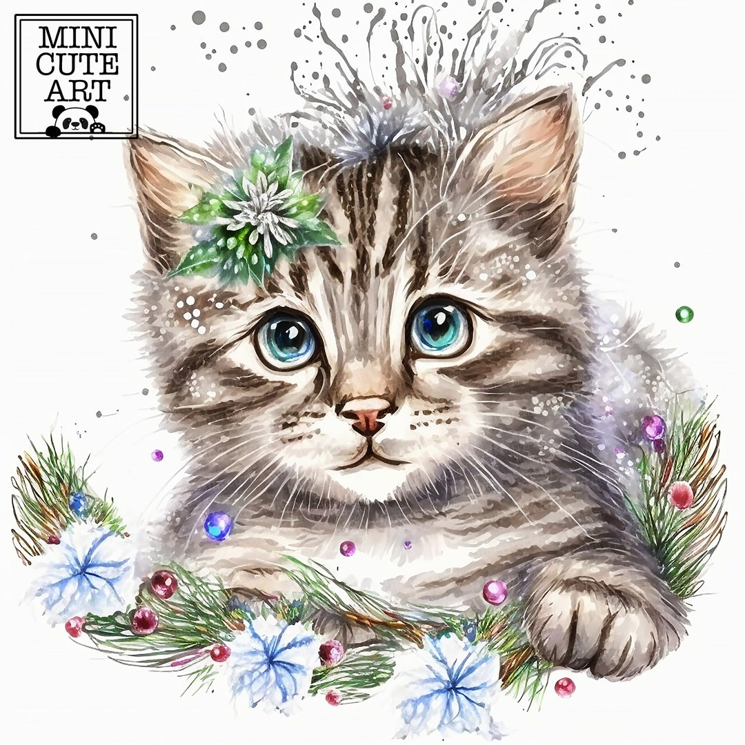 Cute Cat Watercolor Clip Art, Cute Fluffy Kitten Watercolor Animal ...