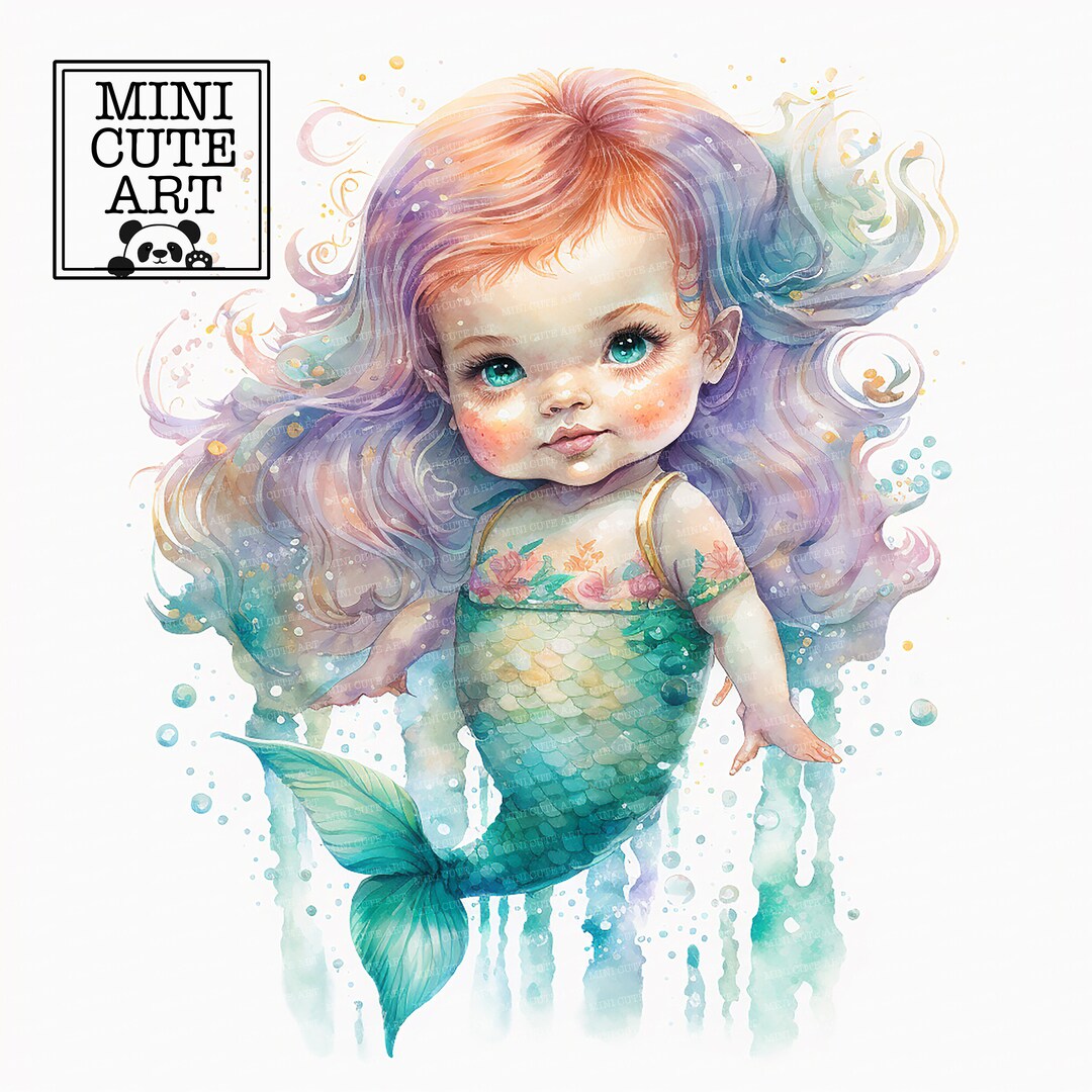 Cute Watercolor Mermaid Clip Art Mermaid Watercolor JPG - Etsy