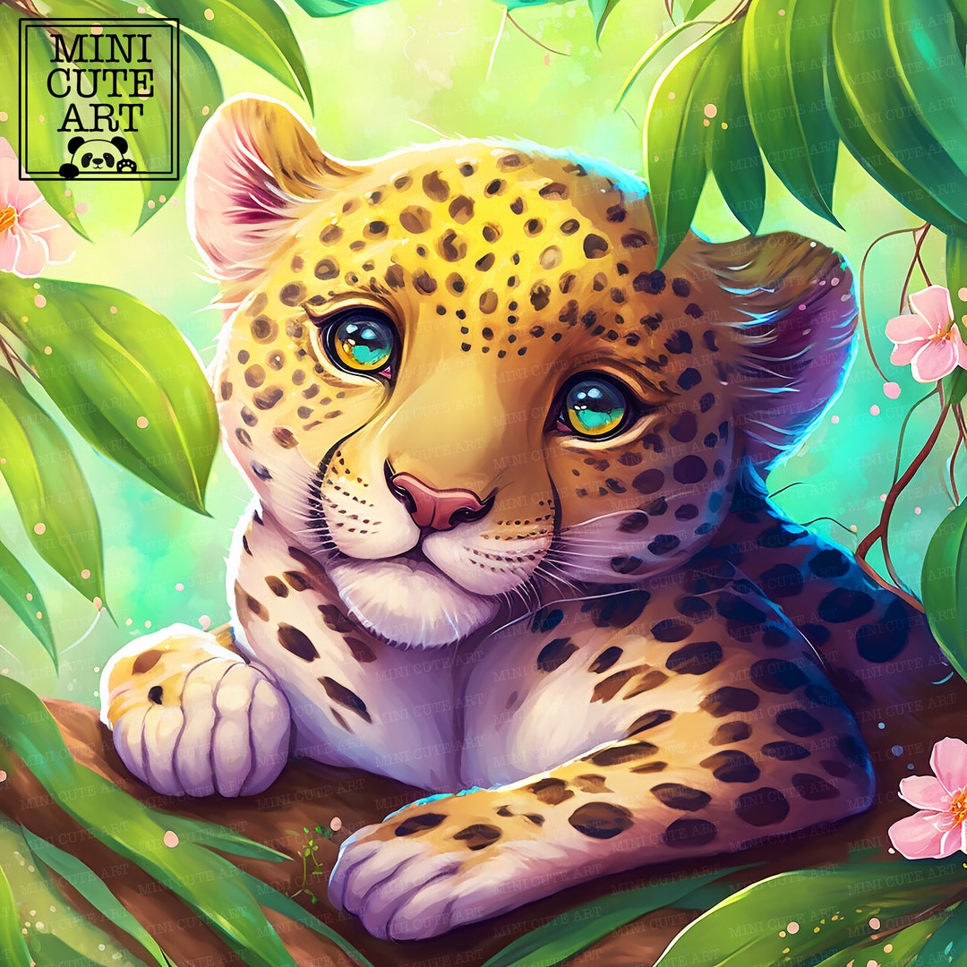 Watercolor Baby Leopard Clip Art, Leopard Watercolor JPG, Watercolor ...