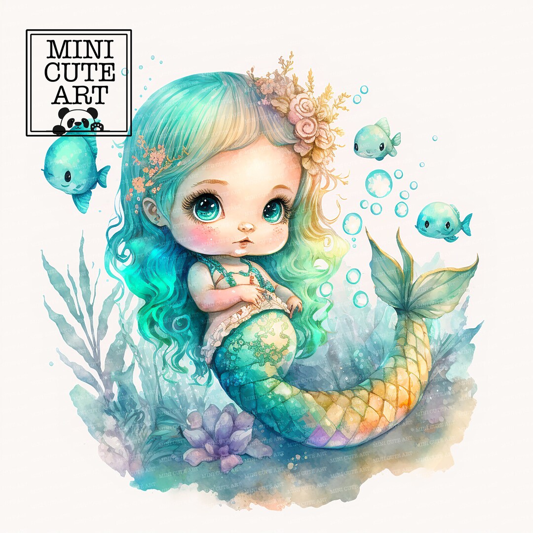 Cute Watercolor Mermaid Clip Art Mermaid Watercolor JPG - Etsy