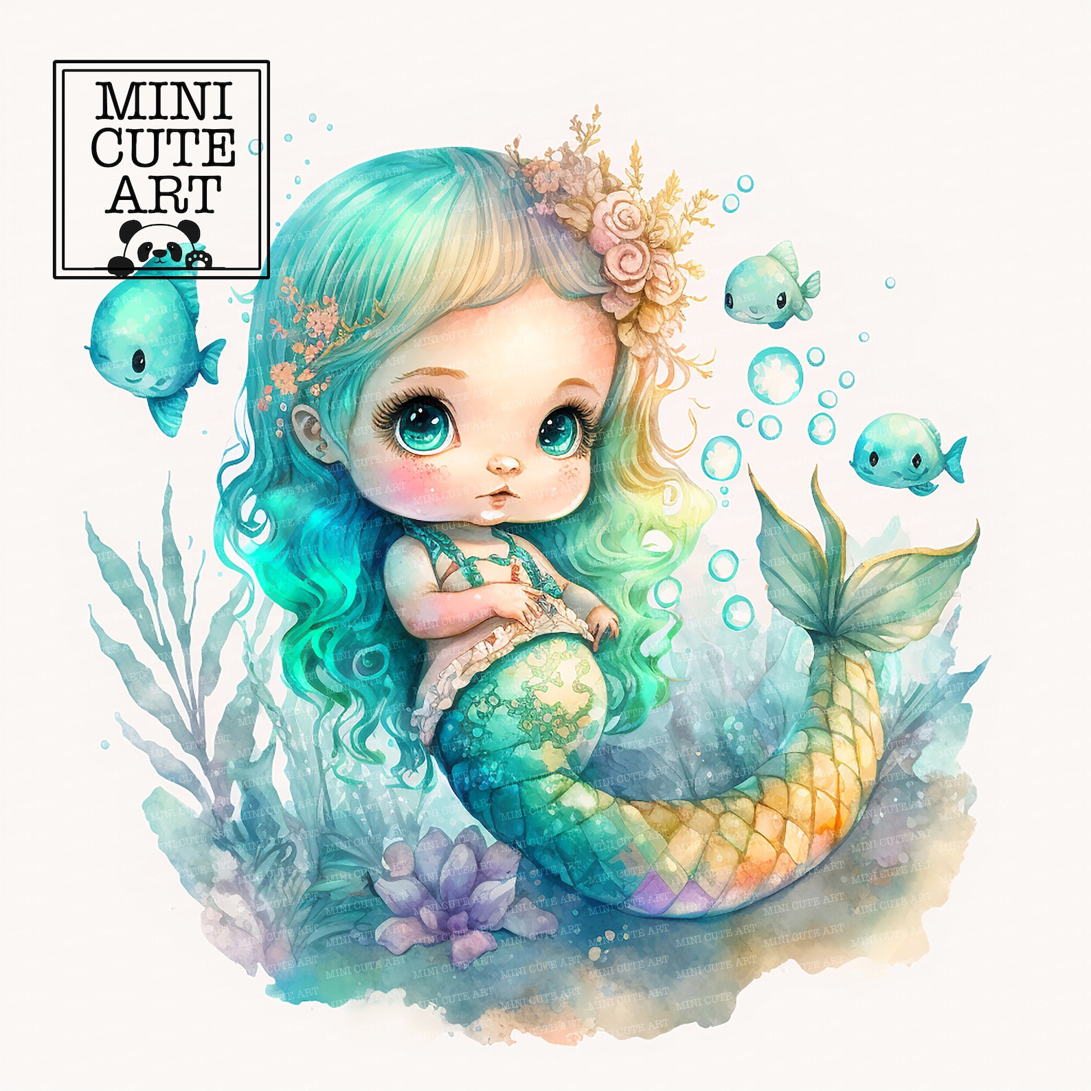 Cute Watercolor Mermaid Clip Art Mermaid Watercolor JPG - Etsy