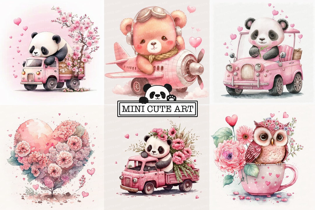 Animal Love Clipart Set, Cute Pictures for Valentine's Day JPG, Set ...