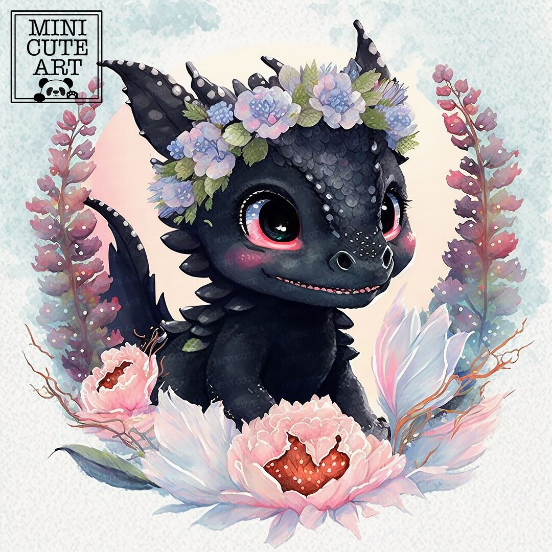 Cute Black Dragon Watercolor Clip Art, Dragon Watercolor Art, Dragon ...