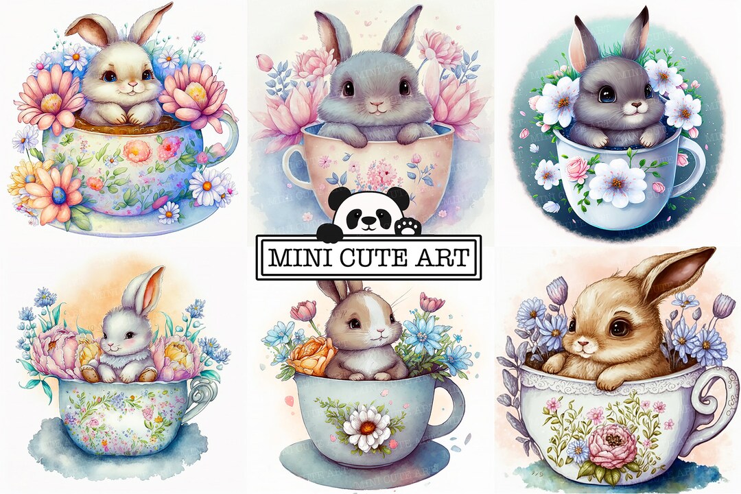 Cute Watercolor Rabbit in a Cup Clip Art, Rabbit Watercolor Animal ...