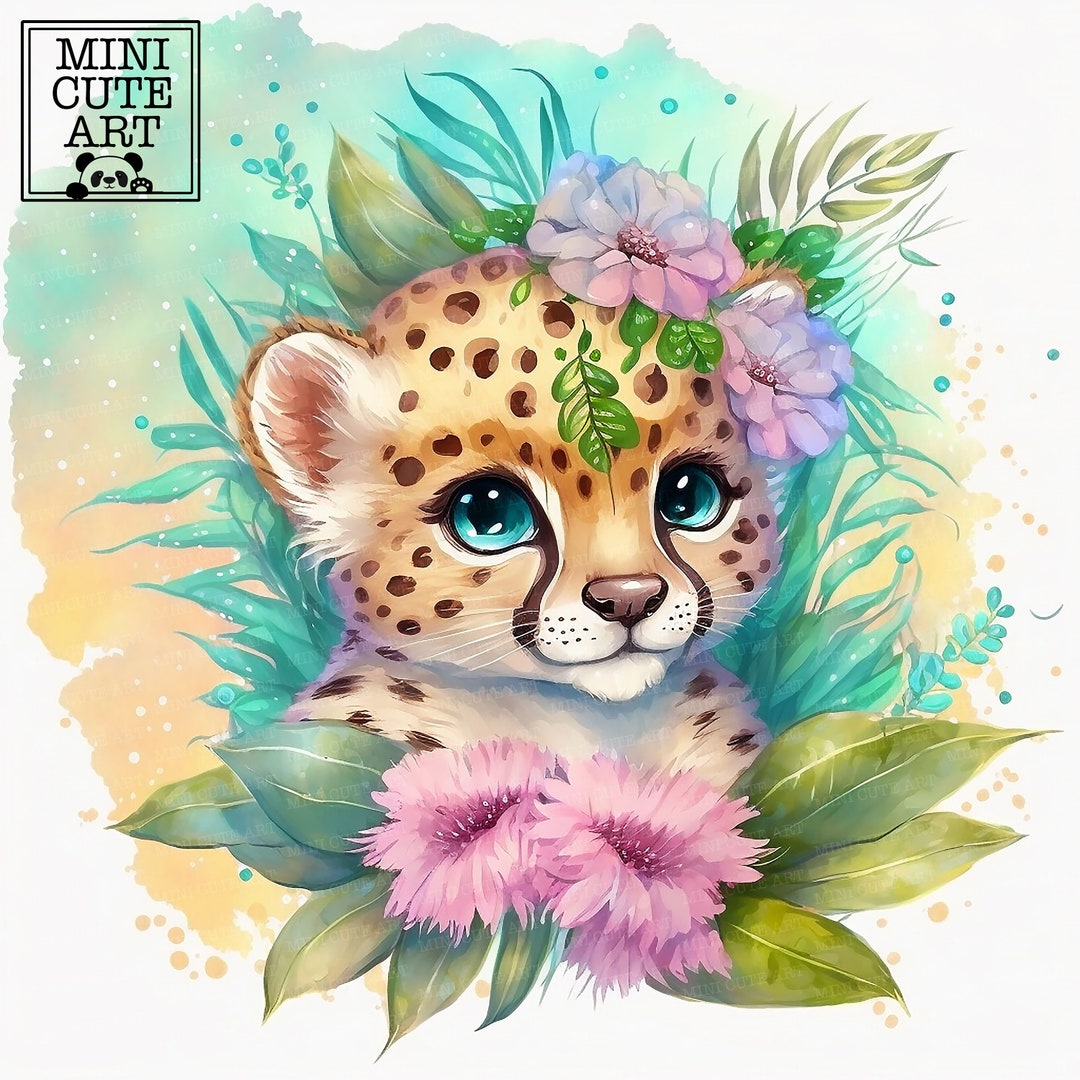 Watercolor Baby Leopard Clip Art, Leopard Watercolor JPG, Watercolor ...