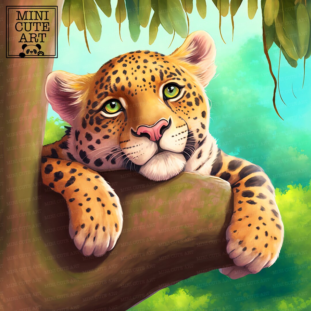 Watercolor Baby Leopard Clip Art, Leopard Watercolor JPG, Watercolor ...