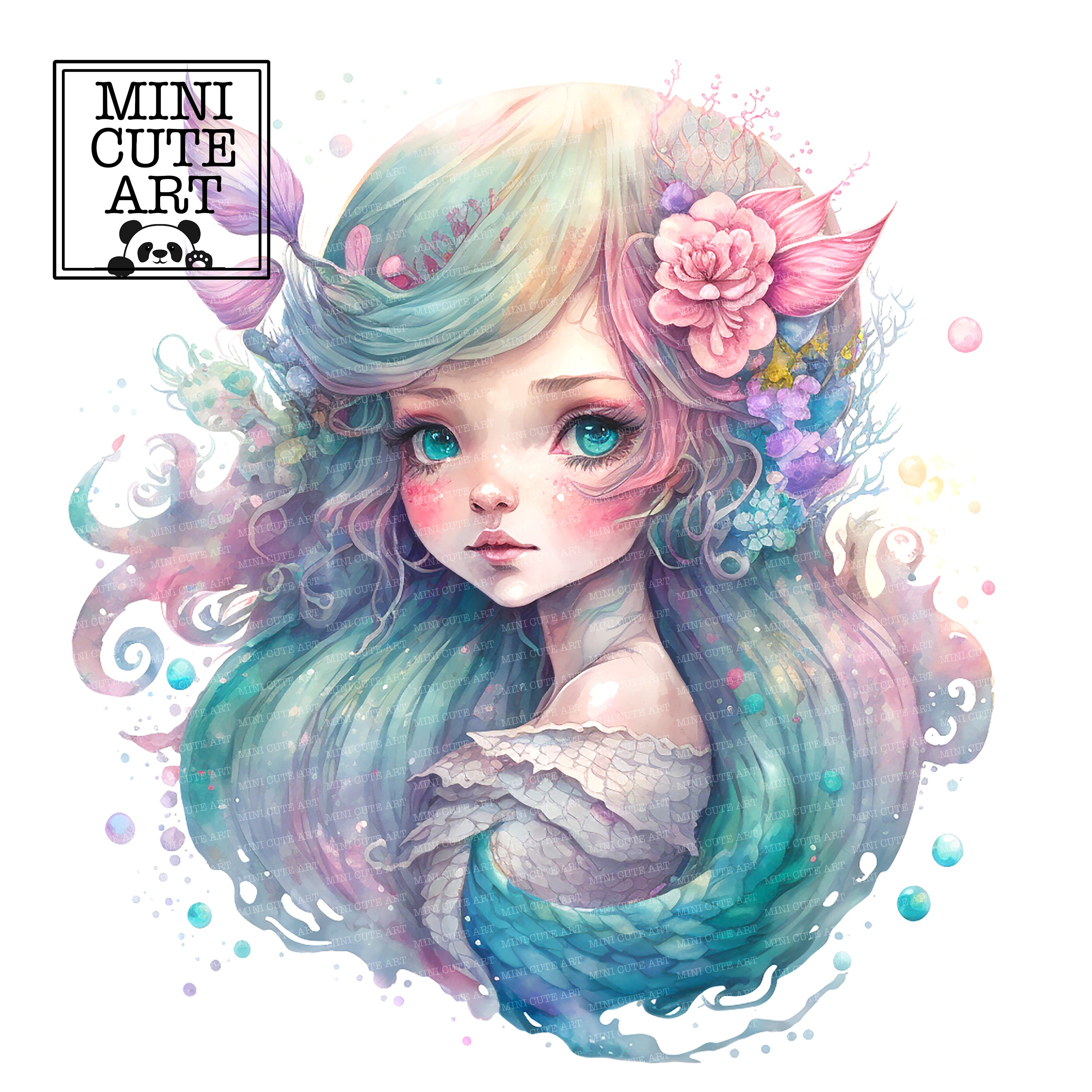 Cute Watercolor Mermaid Clip Art Mermaid Watercolor JPG - Etsy