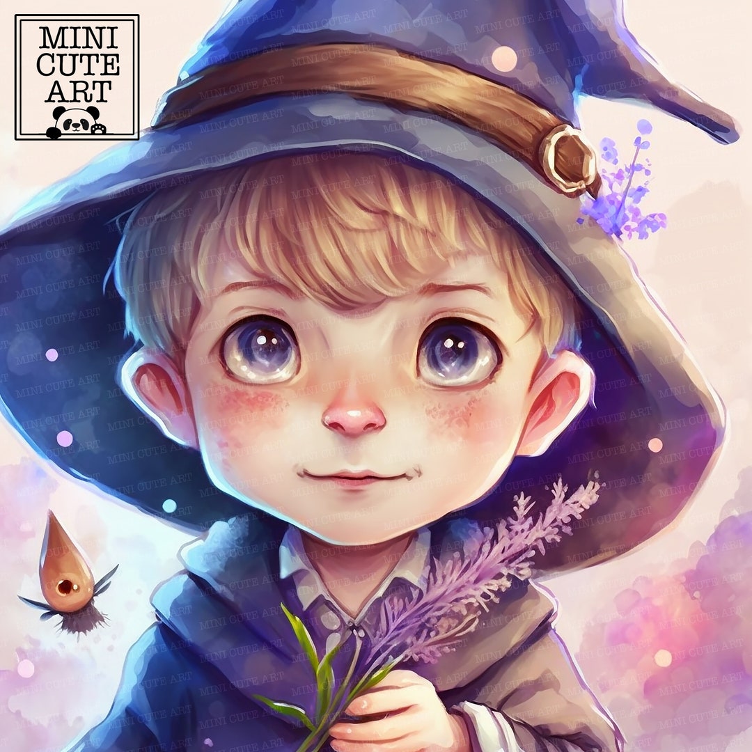 Portrait of a Cute Wizard Boy Clip Art, Watercolor Cute Wizard Clip Art ...