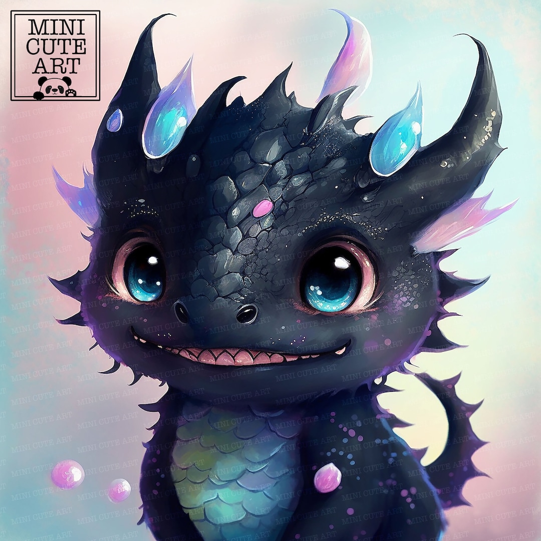 Cute Black Dragon Watercolor Clip Art, Dragon Watercolor Art, Dragon ...