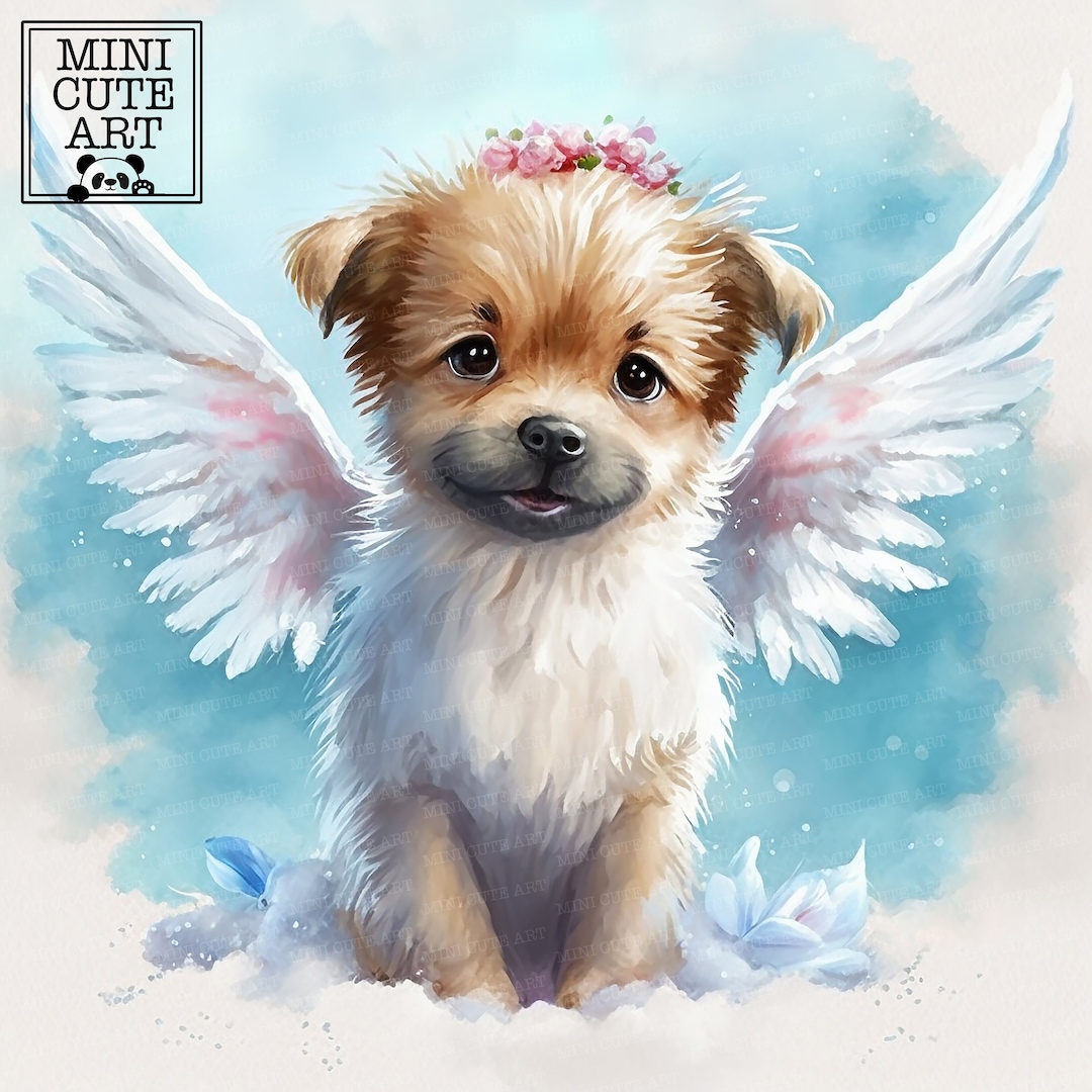 Dog With Wings Clip Art , Watercolor Dog Angel Jpg, Dog in Heaven ...