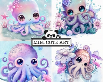 Octopus Watercolor Clip Art Bundle Under the Sea Animals - Etsy