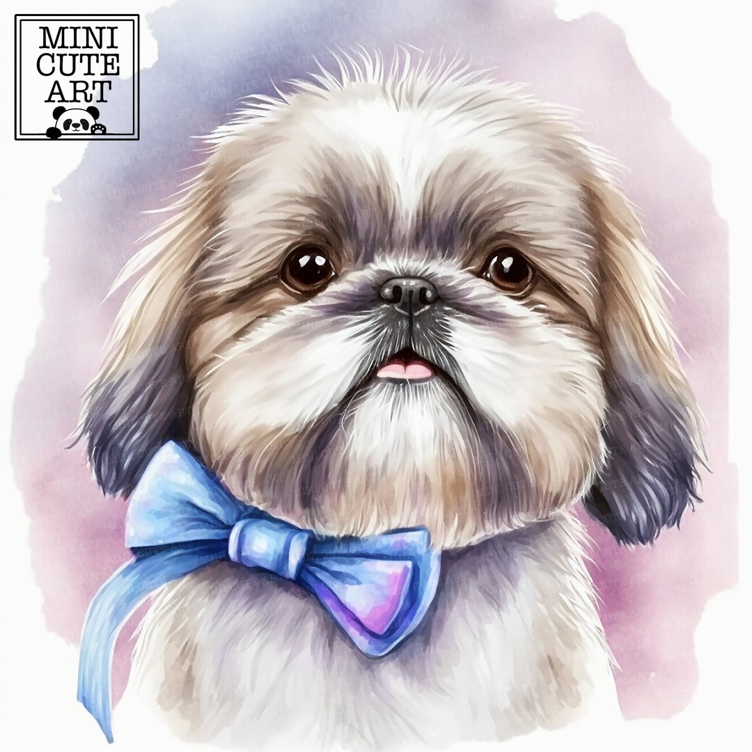 Dog Shih Tzu Watercolor Clipart, Watercolor Portrait of a Dog, Portrait ...