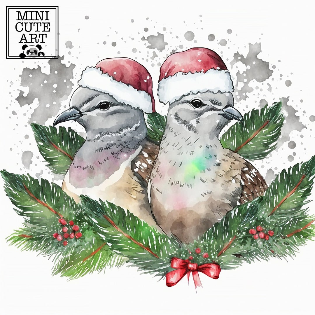 Watercolor Two Winter Birds Clip Art , Christmas Two Winter Birds Clip ...