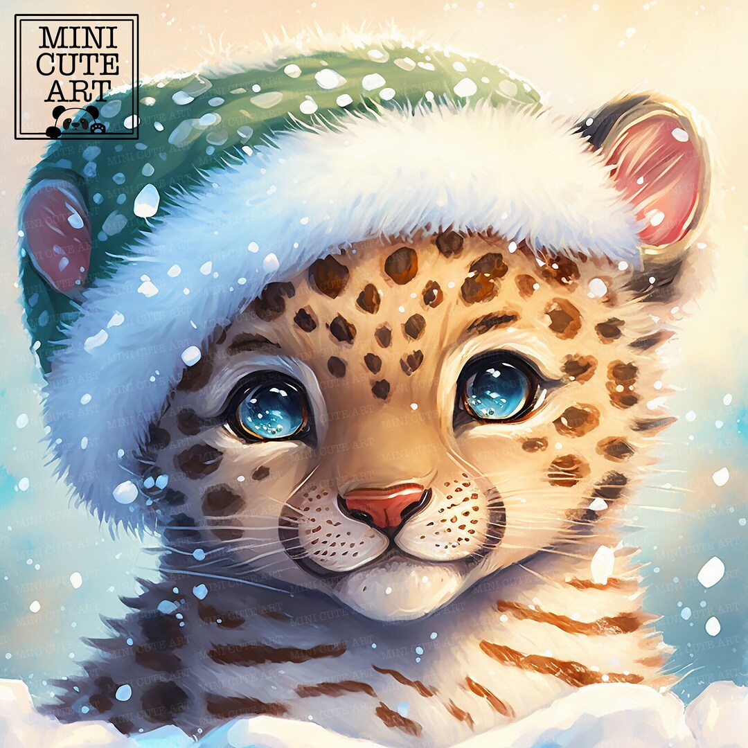 Watercolor Christmas Snow Leopard Clip Art , Christmas Snow Leopard ...