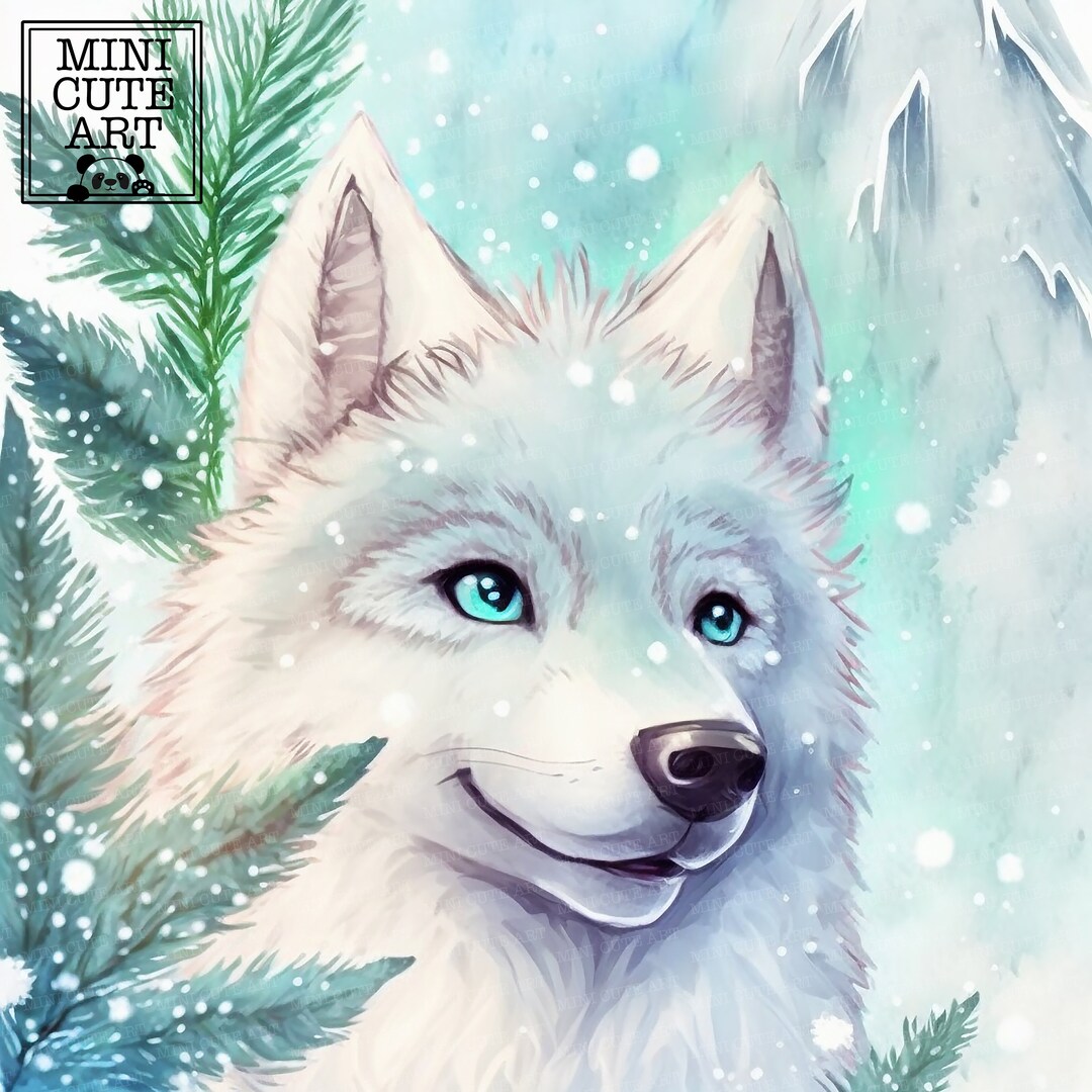 Watercolor Christmas White Snow Wolf Clip Art , Christmas Wolf Clip Art ...