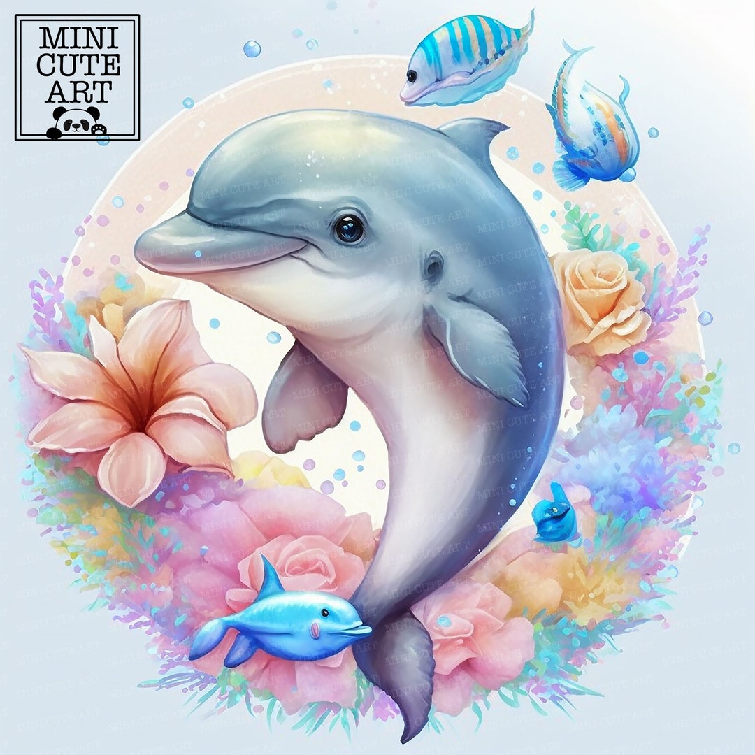 Undersea World Watercolor Art, Watercolor Dolphin Clip Art, Dolphin ...