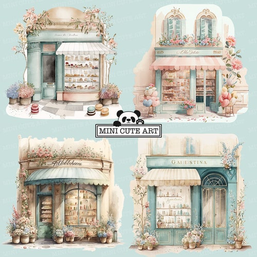 Watercolor Paris Cafe Clipart Digital Watercolor PNG Files - Etsy