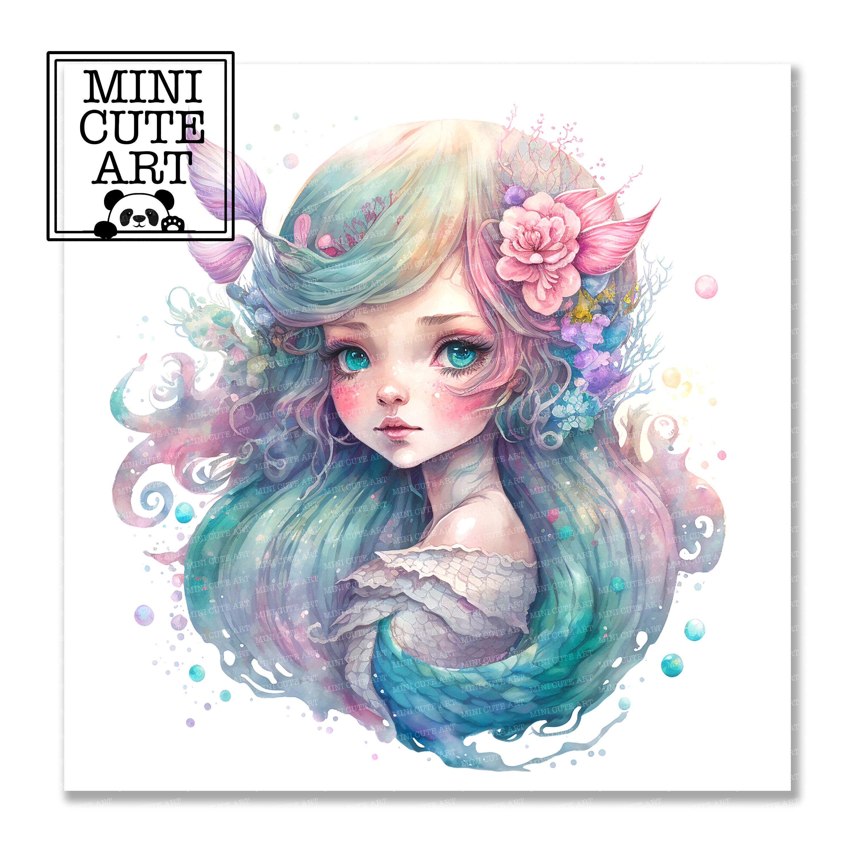 Cute Watercolor Mermaid Clip Art Mermaid Watercolor JPG - Etsy