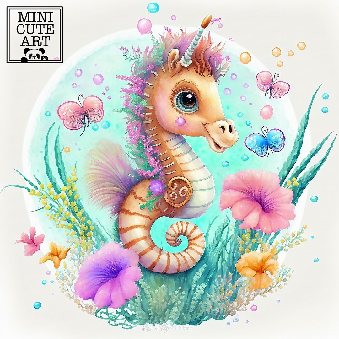 Baby Sea Horse Watercolor Art, Watercolor Cute Sea Horse Clip Art, Sea ...