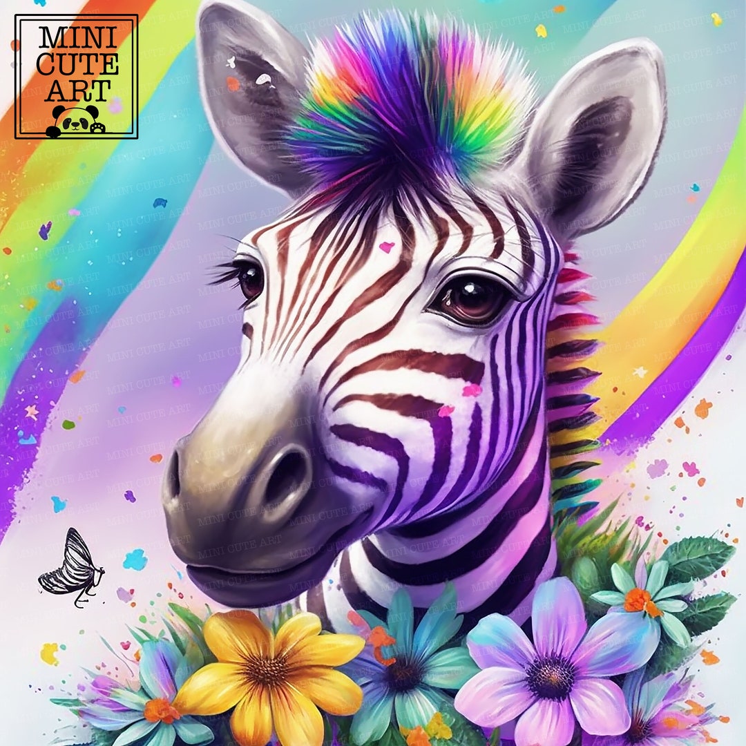 Colorful Zebra Clip Art, Rainbow Zebra Watercolor JPG, African Animals ...