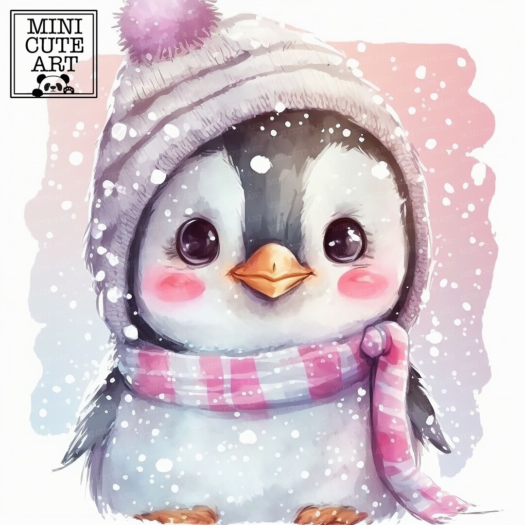 Cute Watercolor Penguin in a Winter Hat Clip Art, Penguin Watercolor ...
