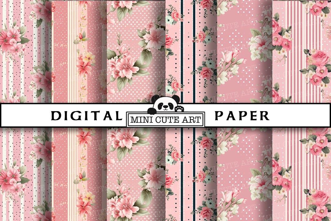 Pink Flowers With Peas Digital Paper, Vintage Digital Paper, Sheets for ...
