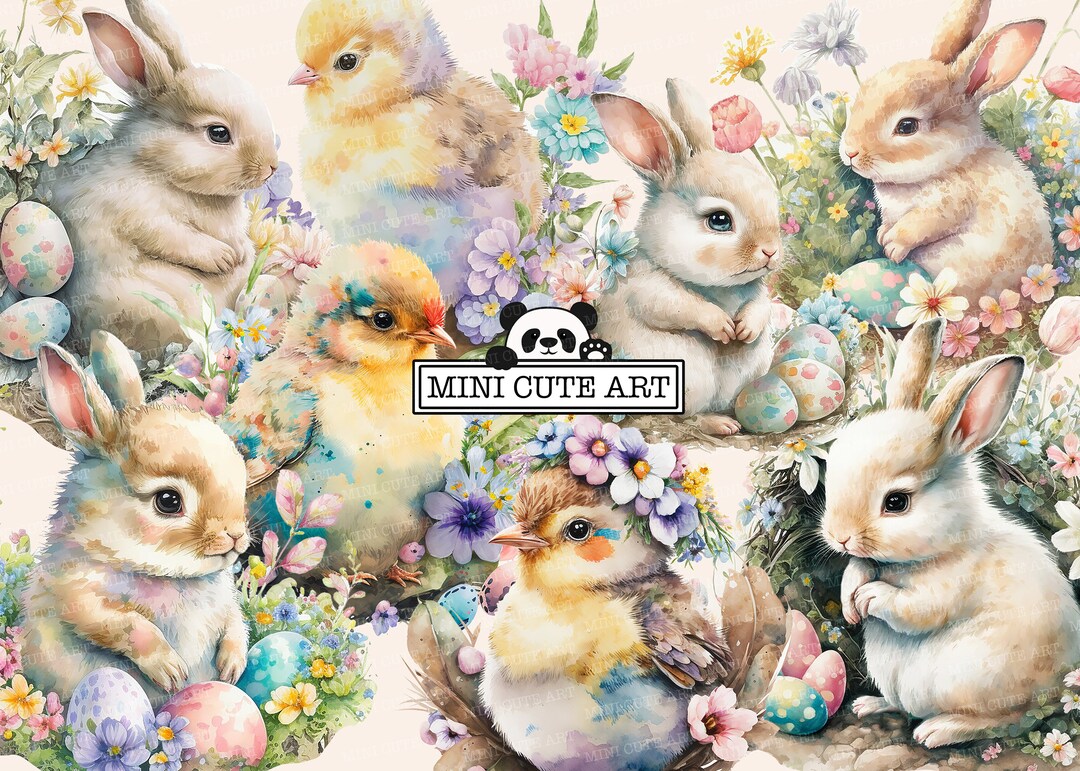 Easter Card PNG, Watercolor Easter Bunny Clip Art for Easter Products ...