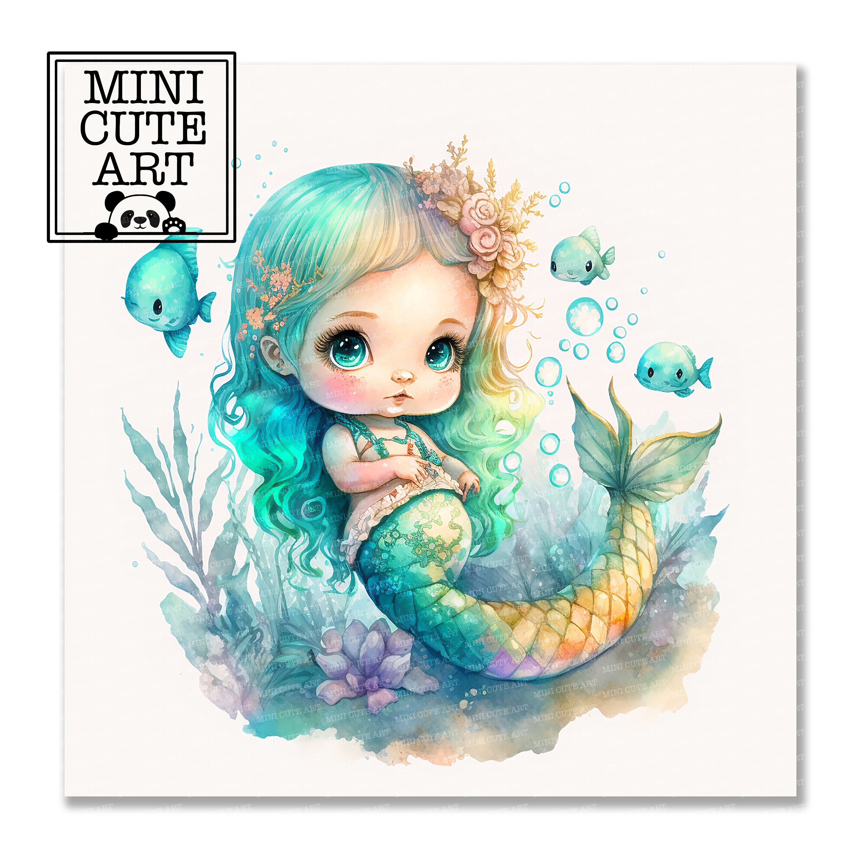 Cute Watercolor Mermaid Clip Art Mermaid Watercolor JPG - Etsy