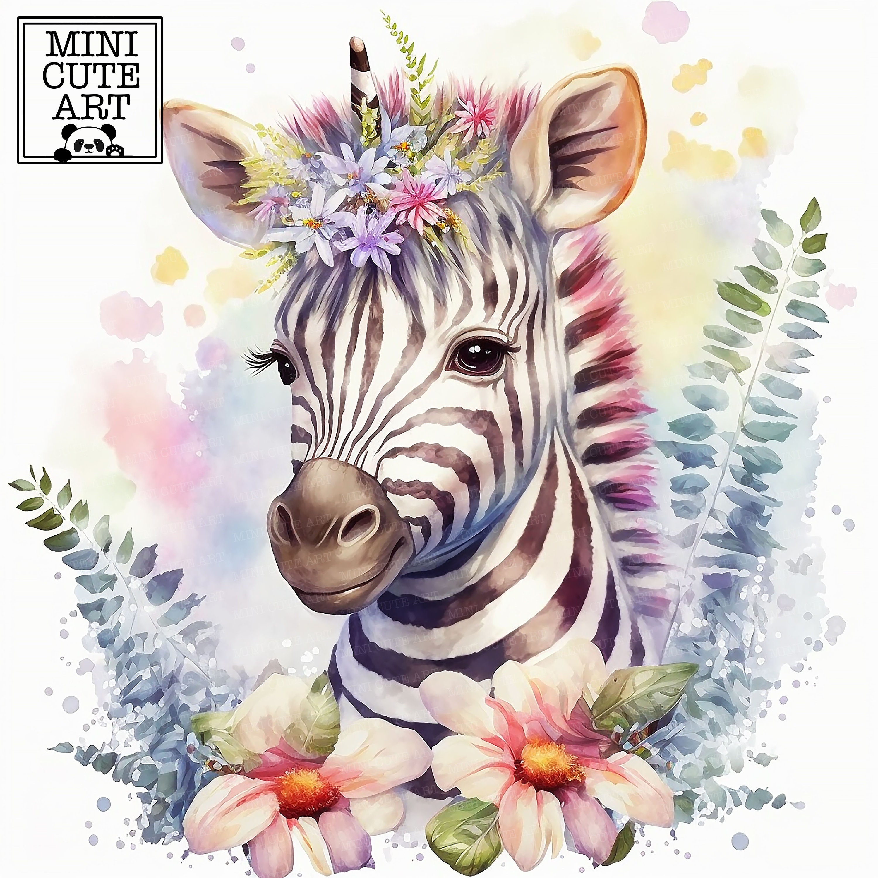 Watercolor Cute Zebra Clip Art Zebra Watercolor JPG African - Etsy