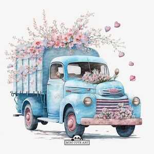 Spring Retro Cars Clipart Set, Cars and Flowers Valentine's Day JPG ...