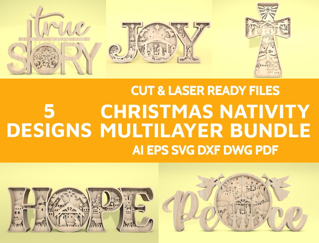 5 Multilayer Christmas Nativity Art SVG Bundle, Nativity Scene Svg ...
