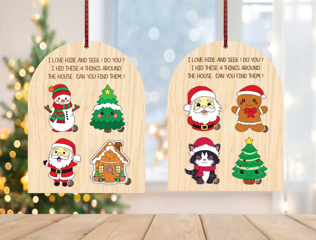 Christmas Santa Claus & Snowman Wooden Hide and Seek Puzzle Svg, Puzzle ...
