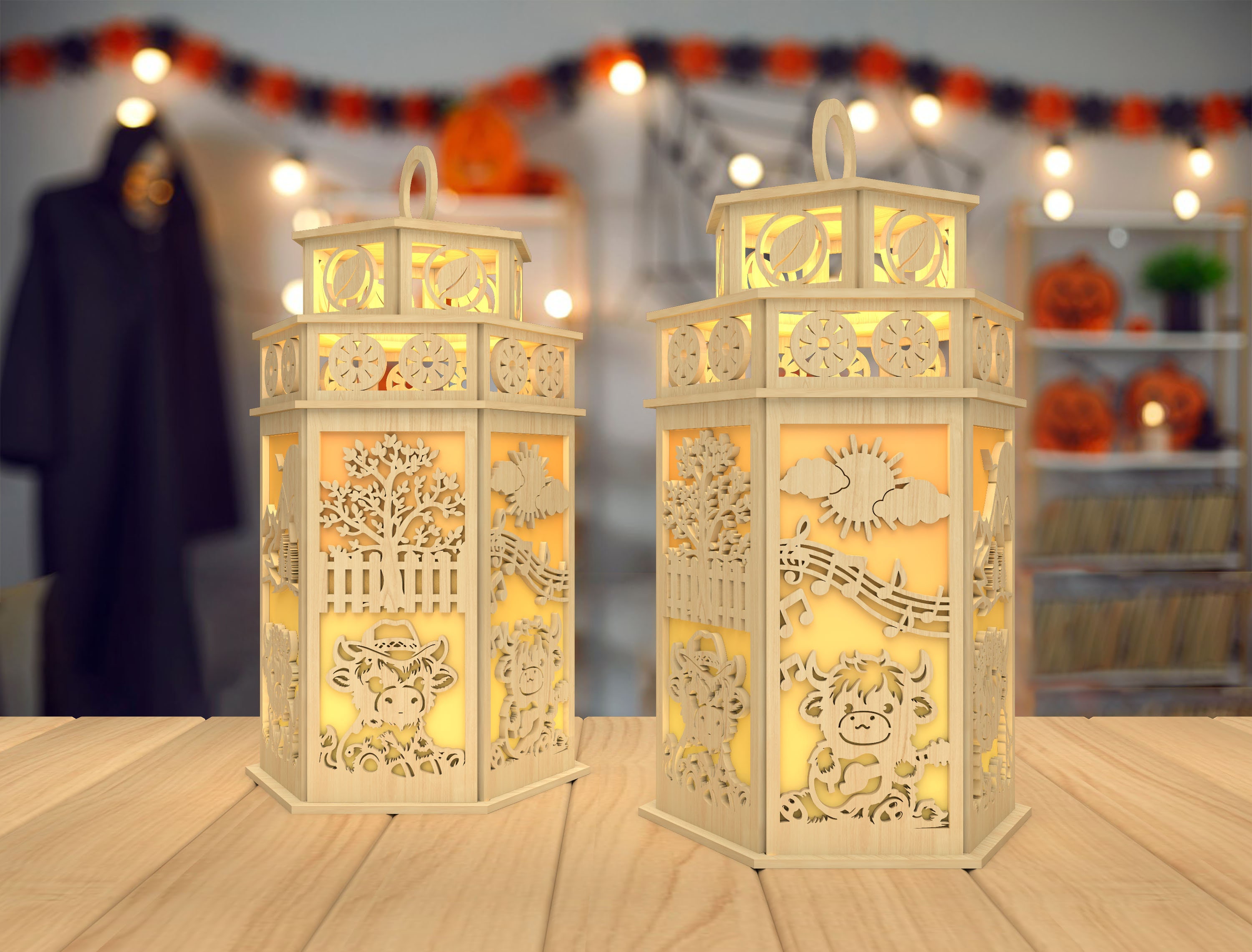 3D Baby Highland Cow Lantern Laser Cut File,farm Scene Lantern Svg ...