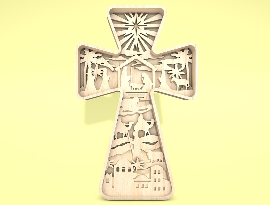 Multilayer Nativity Cross Scene Art Svg, Nativity Scene Svg, Christmas ...