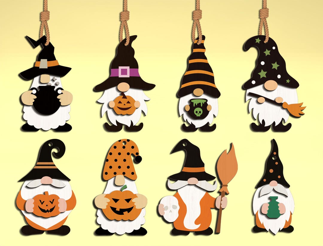 Halloween Gnome Ornament Svg Bundle, Halloween Ornament Svg, Hanging ...
