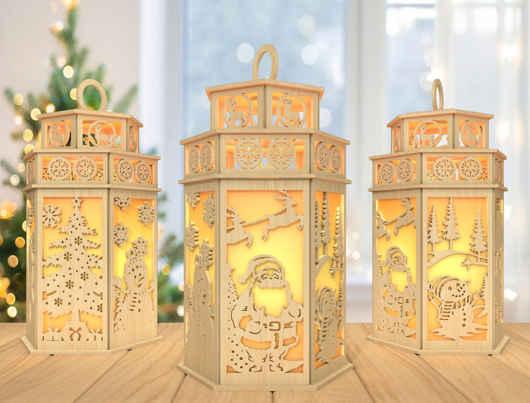 3D Christmas Lantern Laser Cut File,christmas Scene Lantern Svg,santa ...