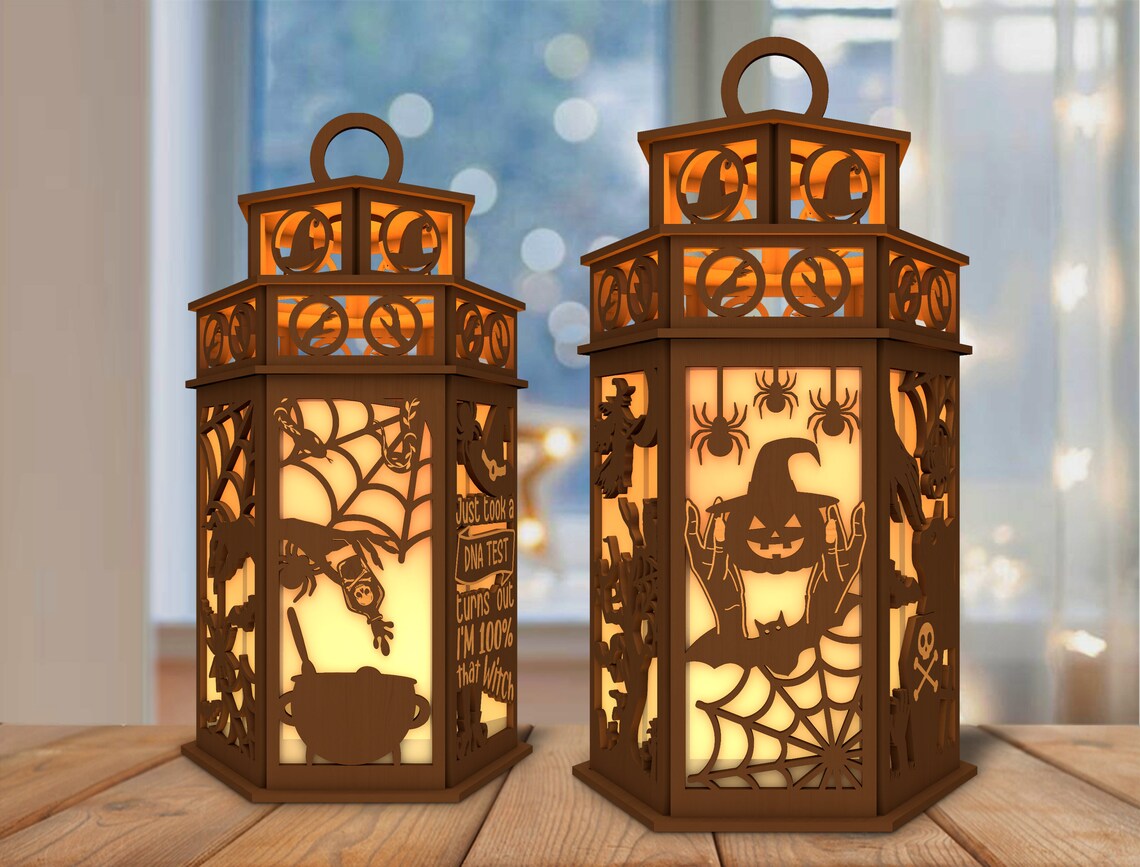 3D Witches Halloween Lantern Laser Cut File,halloween Scene Lantern Svg ...