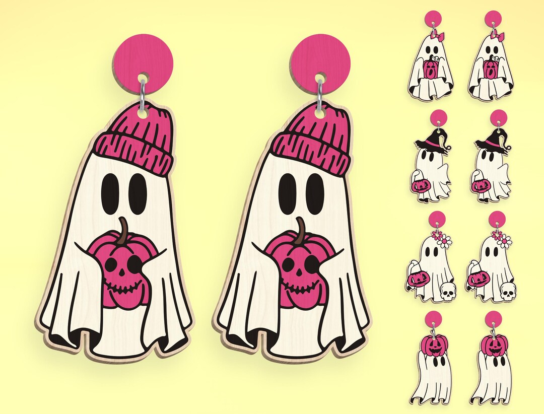 Halloween Ghost Earring Svg Bundle, Cute Ghost Earring Svg, Halloween ...
