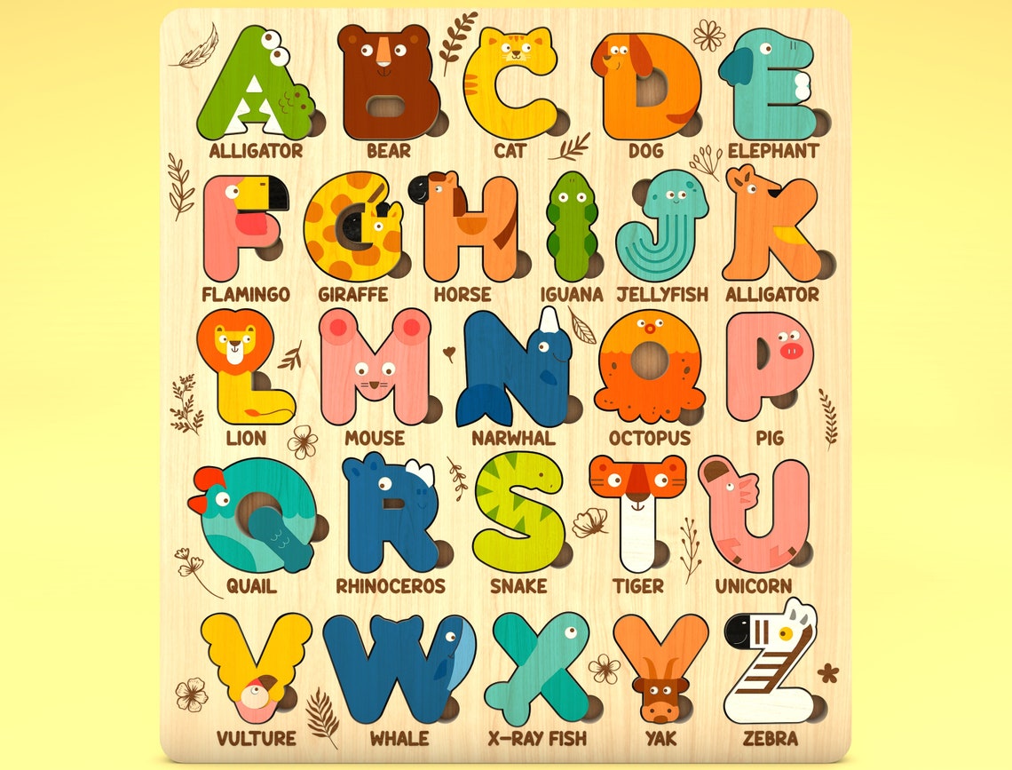 Personalized Animal Alphabet Puzzle Svg,puzzle for Kids,kids Laser Svg ...