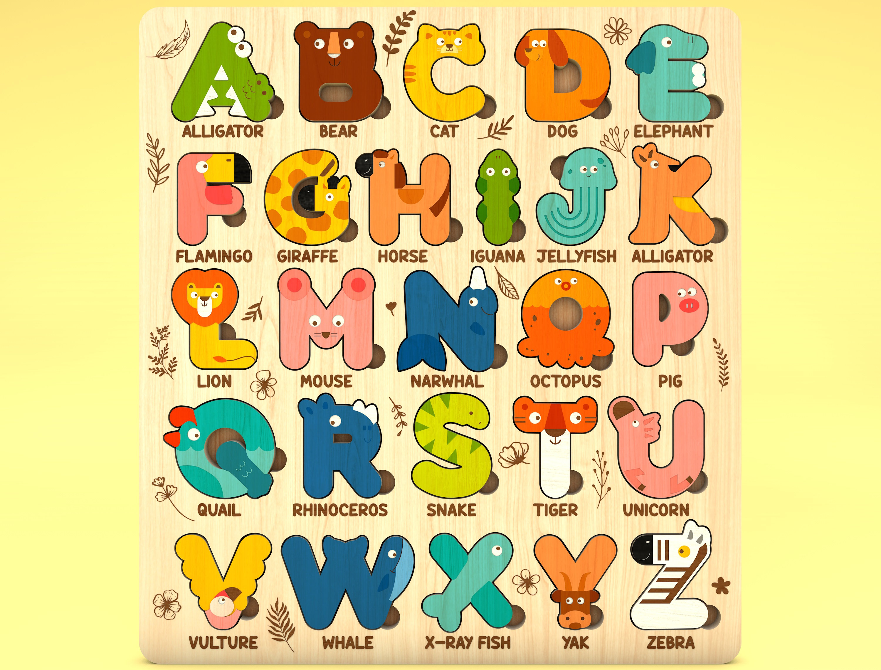 Personalized Animal Alphabet Puzzle Svg,puzzle for Kids,kids Laser Svg ...