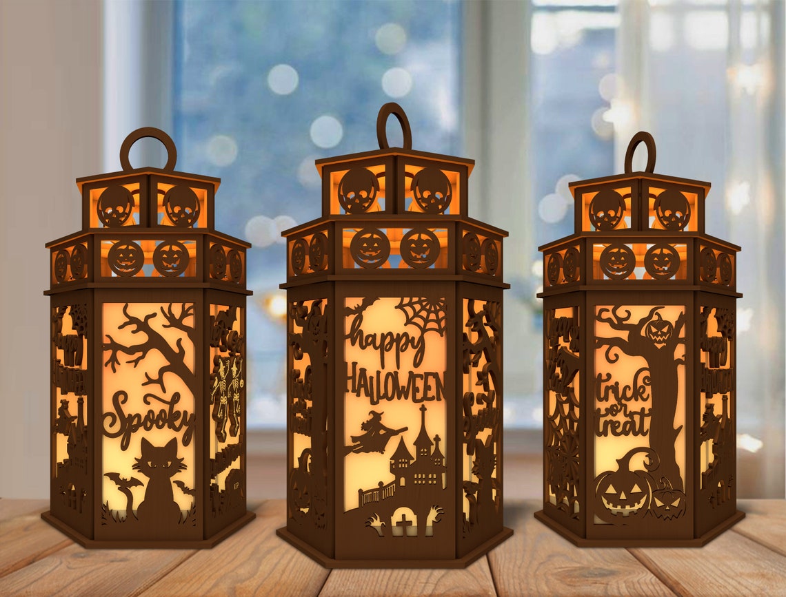 3D Halloween Lantern Laser Cut File,halloween Scene Lantern Svg ...