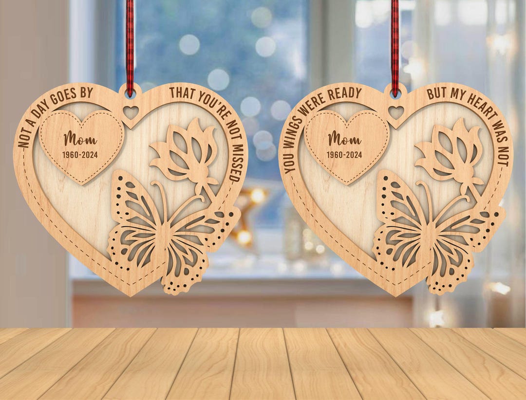 Personalized Butterfly Heart Ornament Svg, Memorial Ornament Svg ...