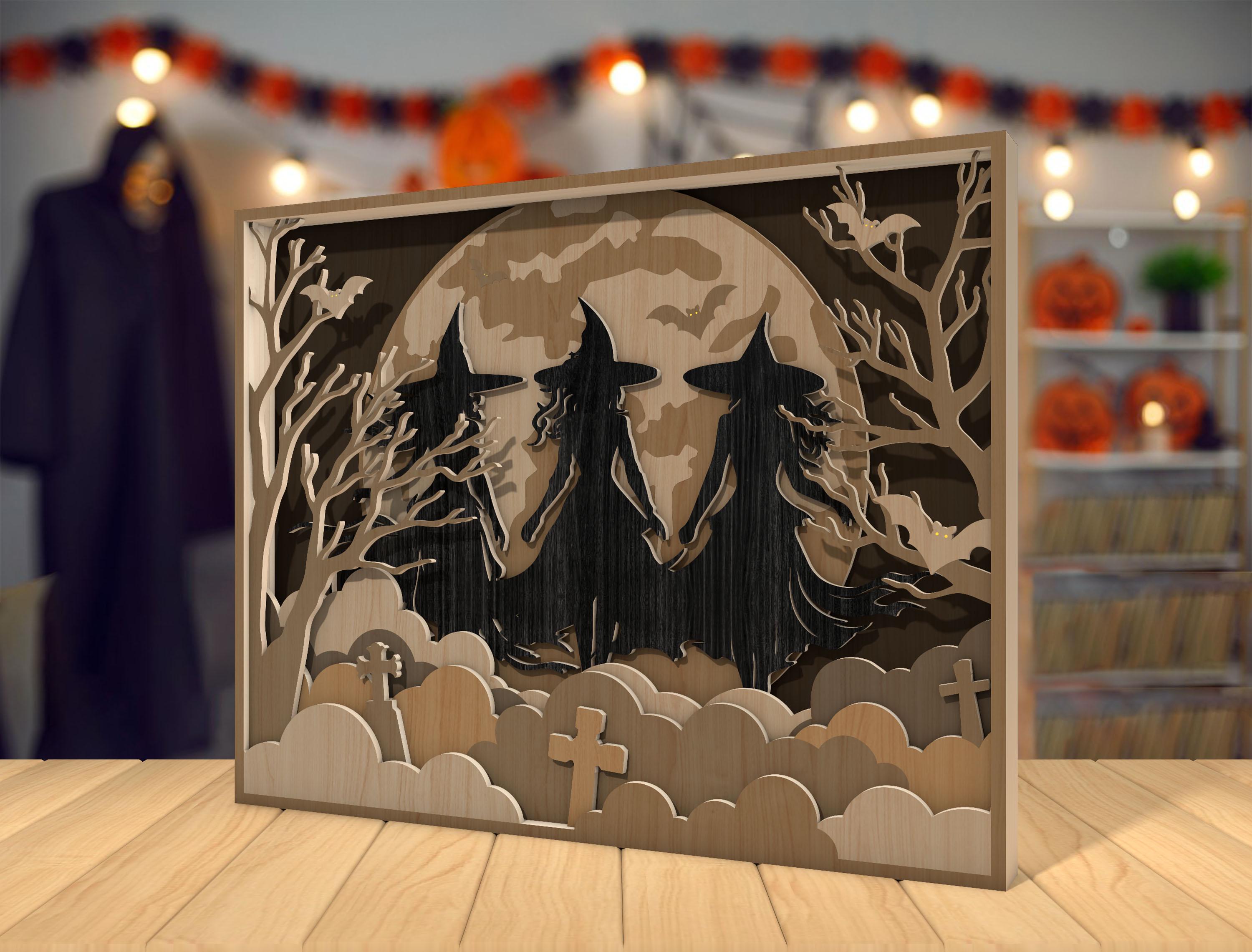 Multilayer Witches Scene Art Svg,vintage Halloween Scene Svg, Vintage ...