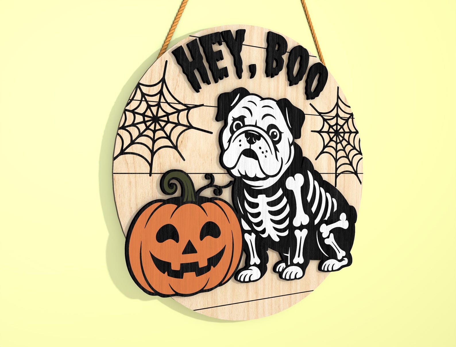Hey Boo Skeleton Dog Door Hanger SVG, Halloween English Bulldog ...