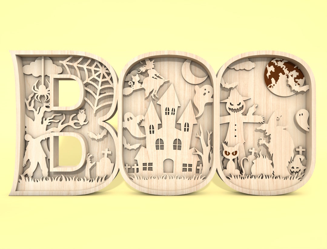 Multilayer Boo Scene Art Svg,halloween Scene Svg, Haunted House Svg ...