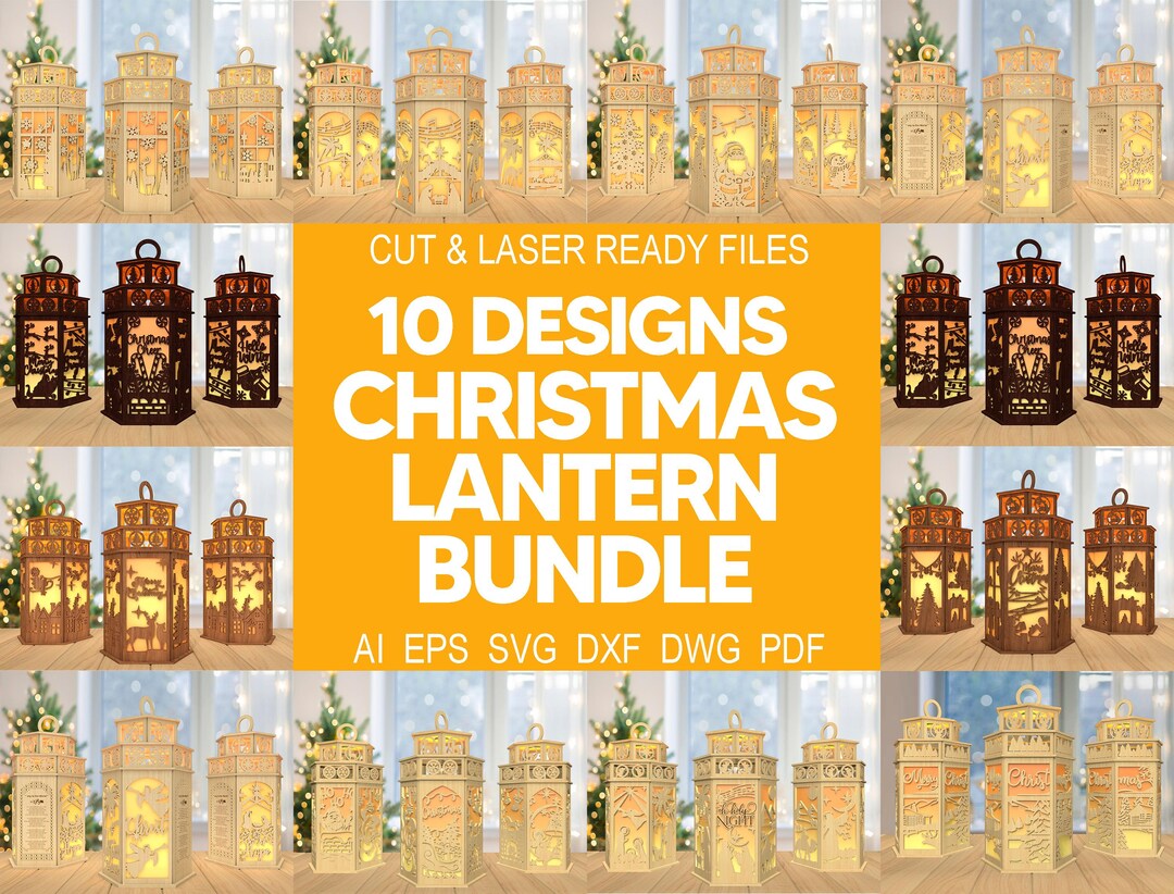10 Christmas Lantern Bundle Laser Cut File,christmas Scene Lantern Svg ...